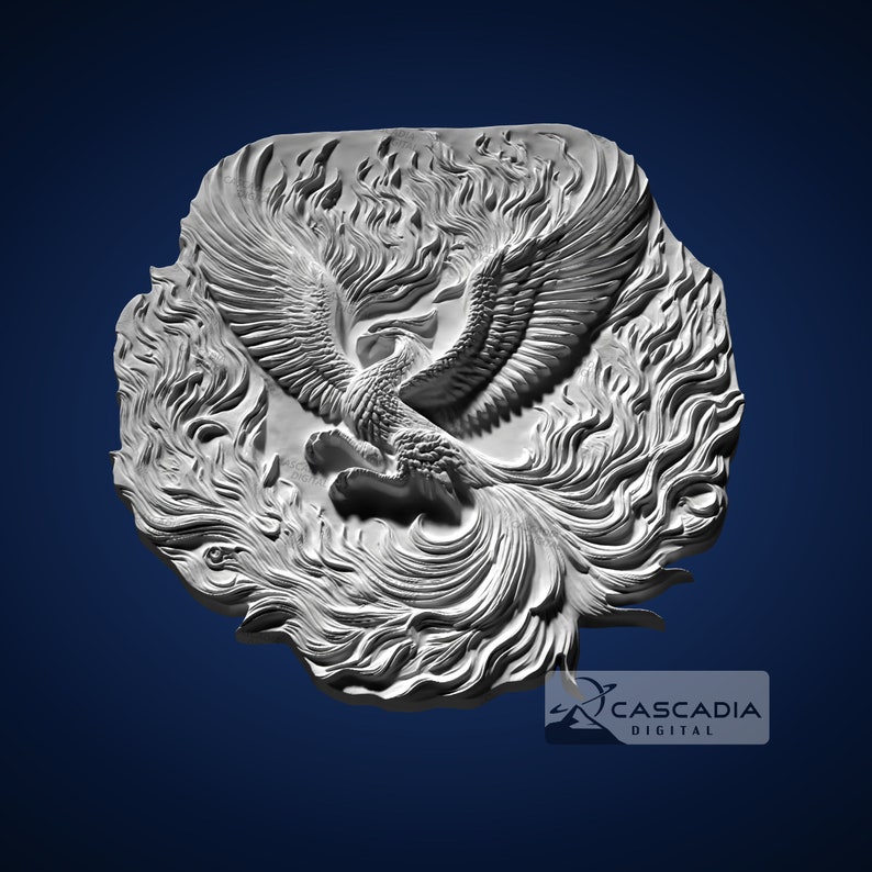 Phoenix in Flames 3D STL File for CNC Router, 3D Print, Casting, Wood ...
