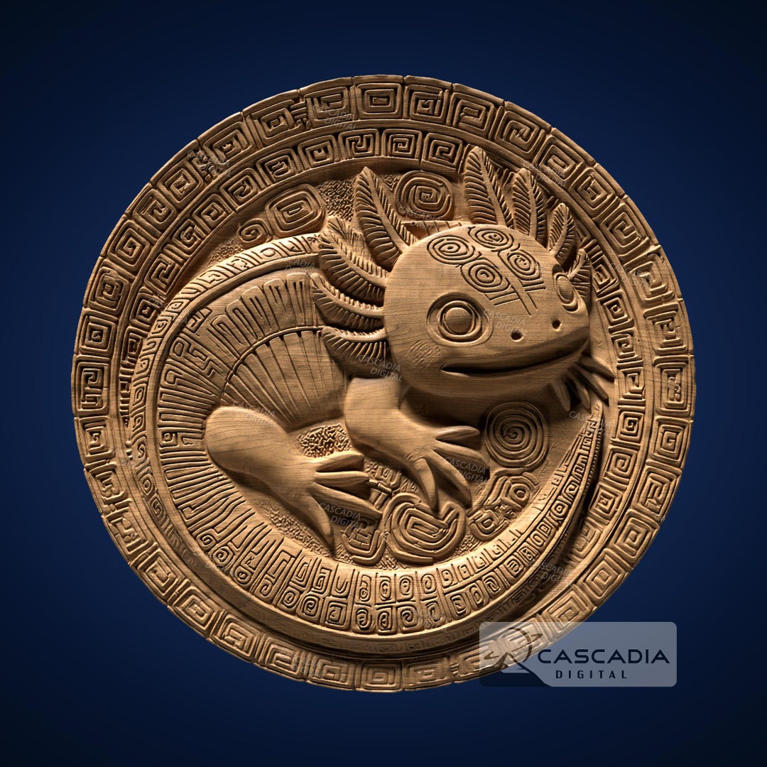 Axolotl Round Aztec 3D STL File for CNC Router, 3D Print, Casting, Wood ...