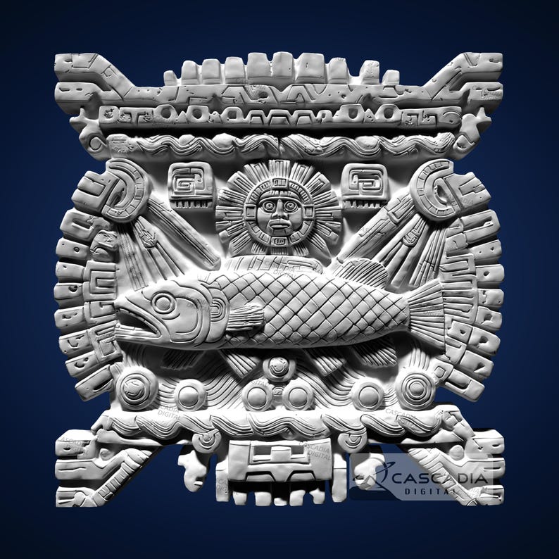 Pez Azteca - Modelo STL 3D para impresión CNC/3D - pez pescado maya ...