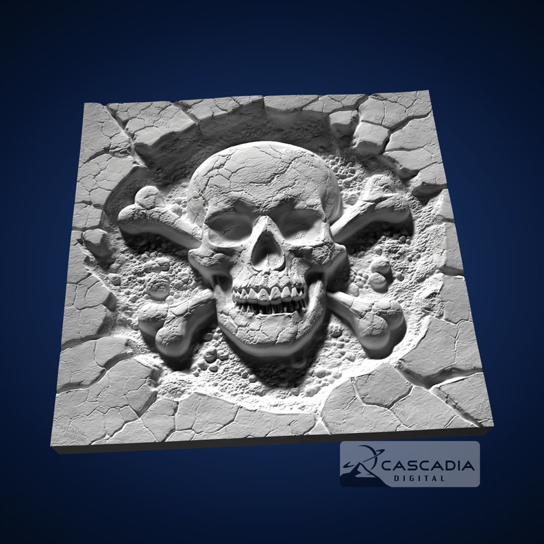 Skull Crossbones 3D STL File for CNC Router, 3D Print, Casting, Wood ...