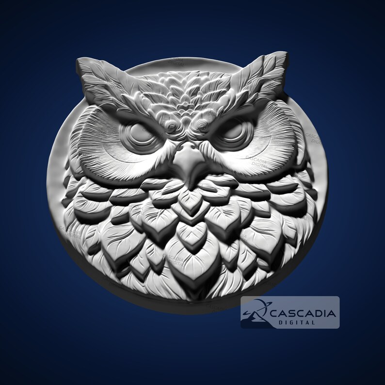 Owl Round 3D STL File for CNC Router, 3D Print, Casting, Wood Carving ...