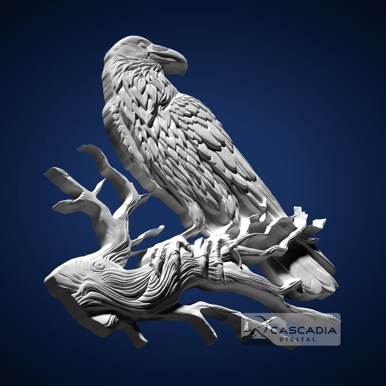Raven Perched 3D STL File for CNC Router, 3D Print, Casting, Wood ...