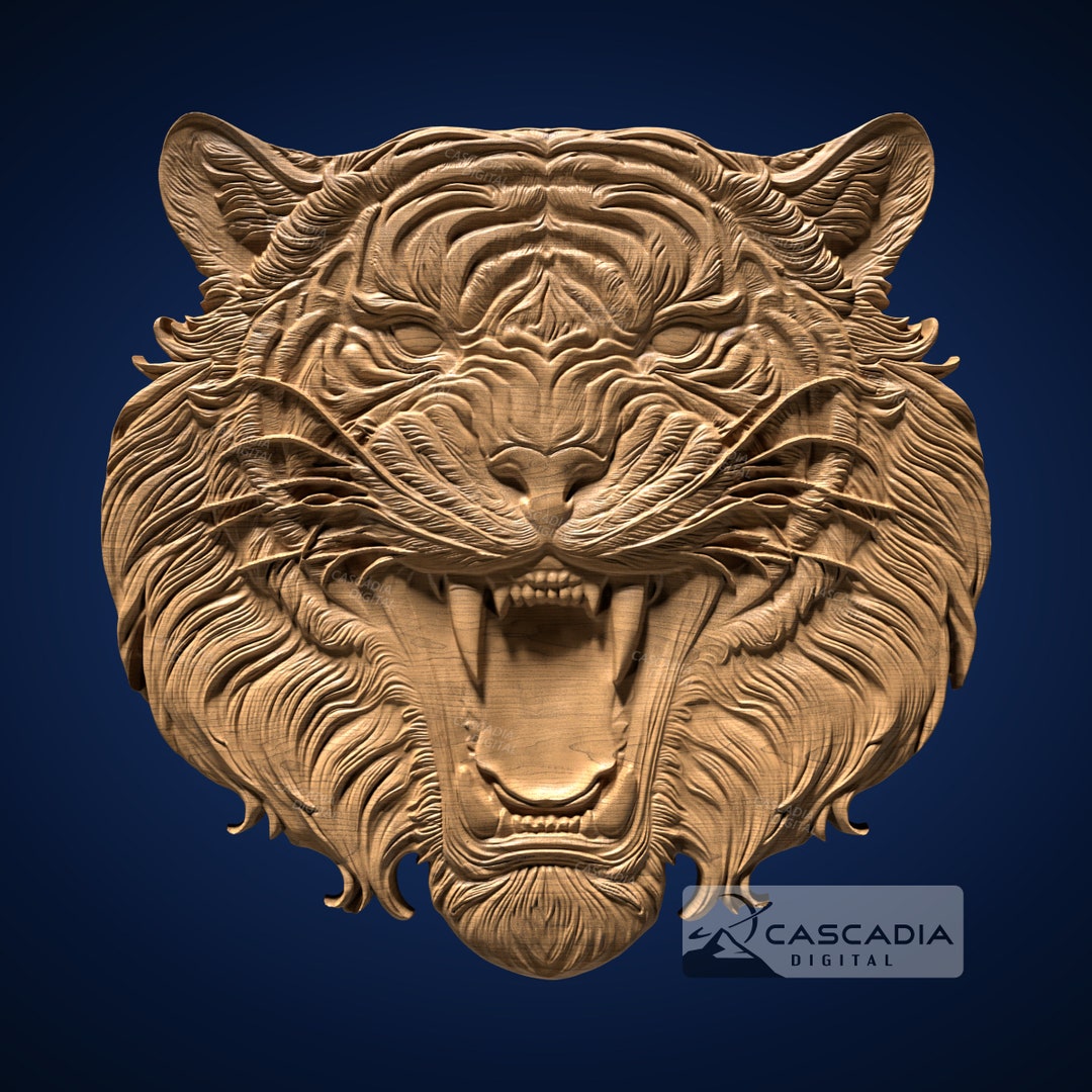 Tiger Head - 3D STL Model for CNC/3D Printing - Animal Wildlife Nature ...
