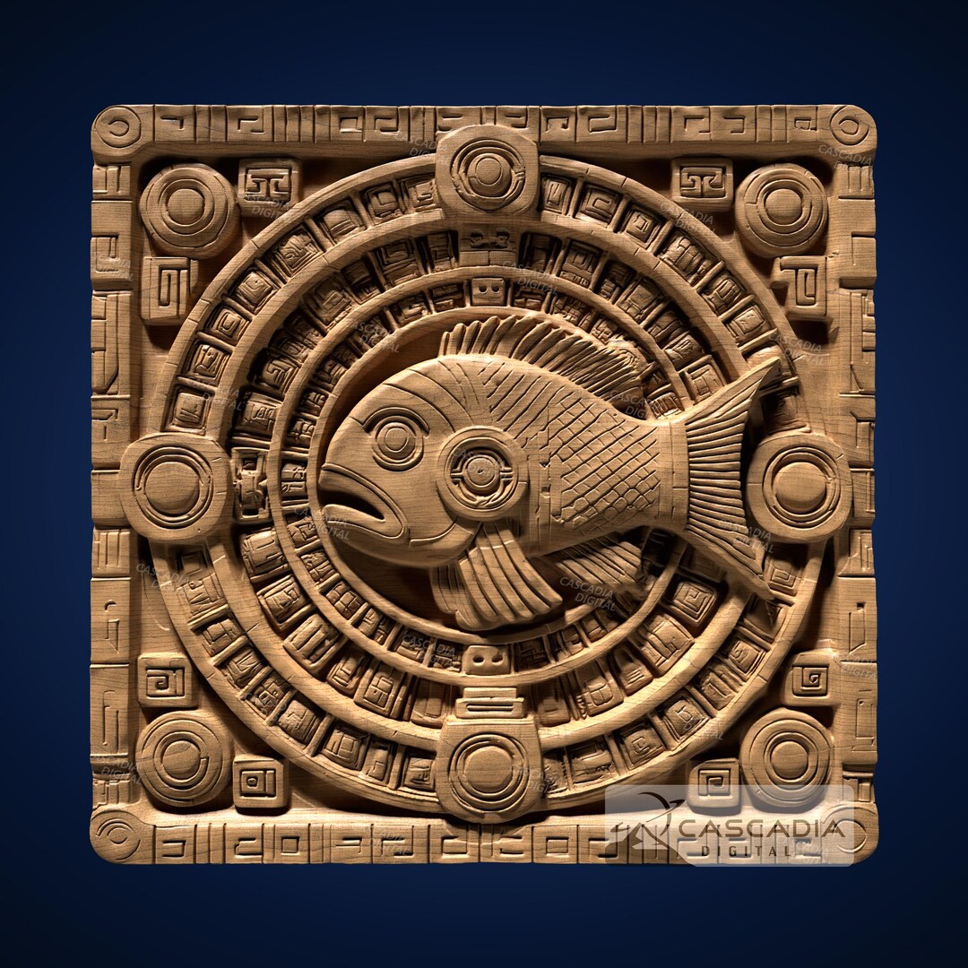 Fish Aztec 3D STL File for CNC Router, 3D Print, Casting, Wood Carving ...
