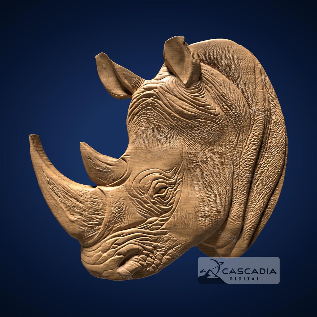Rhino Head 3D STL File for CNC Router, 3D Print, Casting, Wood Carving ...