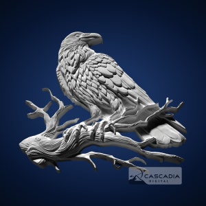 Raven Perched 3D STL File for CNC Router, 3D Print, Casting, Wood ...