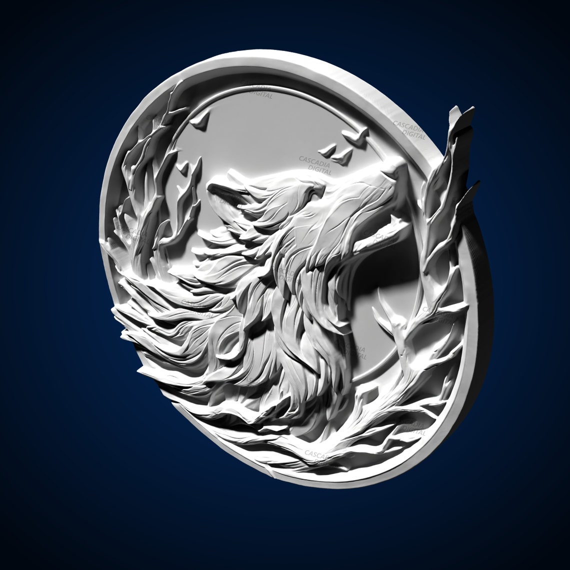 Wolf Round 3D STL File for CNC Router, 3D Print, Casting, Wood Carving ...