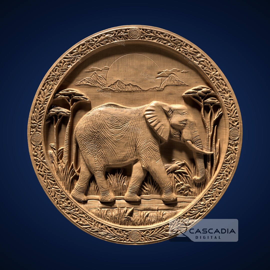 Elephant Scene Round - STL Model for CNC Router and 3D Printing - Etsy