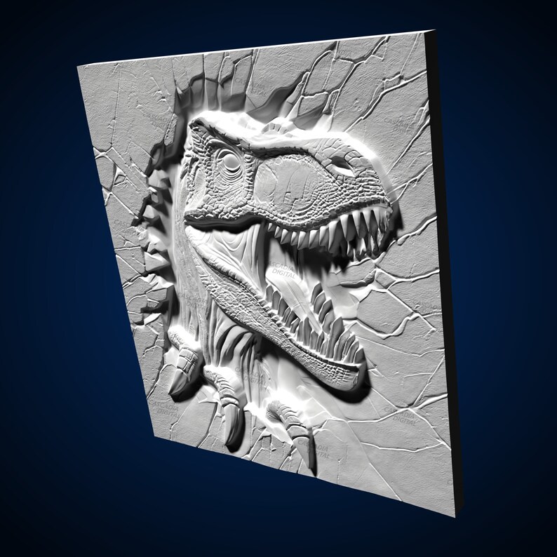 Raptor Head Breaking Through 3D STL File for CNC Router, 3D Print ...