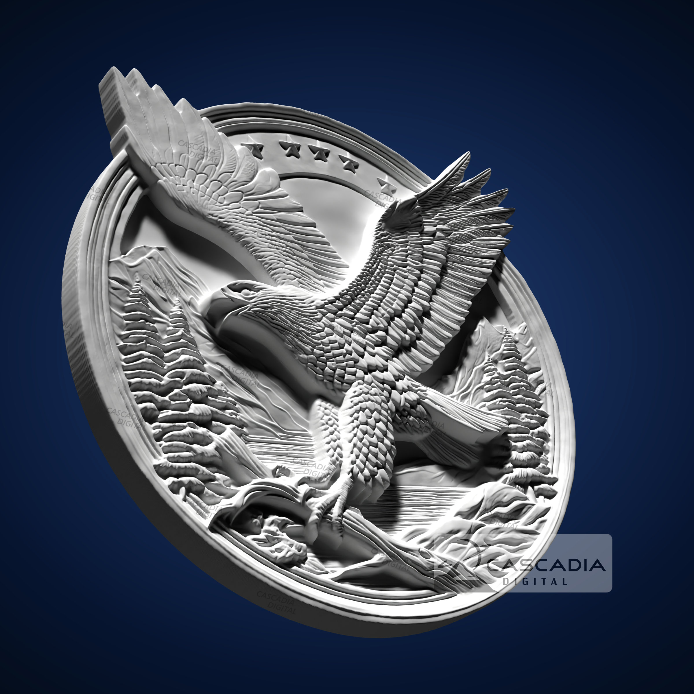 Eagle Emblem Round 3D STL File for CNC Router, 3D Print, Casting, Wood ...