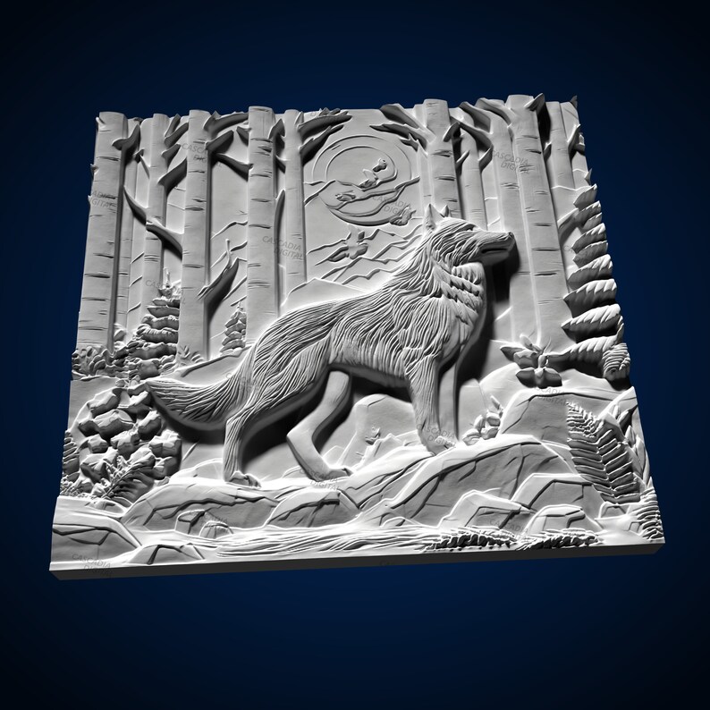 Wolf in Forest 3D STL File for CNC Router, 3D Print, Casting, Wood ...