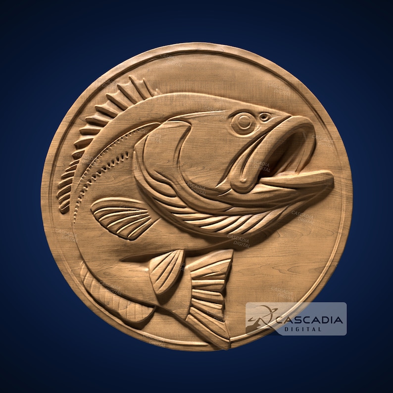 Bass Fish Round 3D STL File for CNC Router, 3D Print, Casting, Wood ...