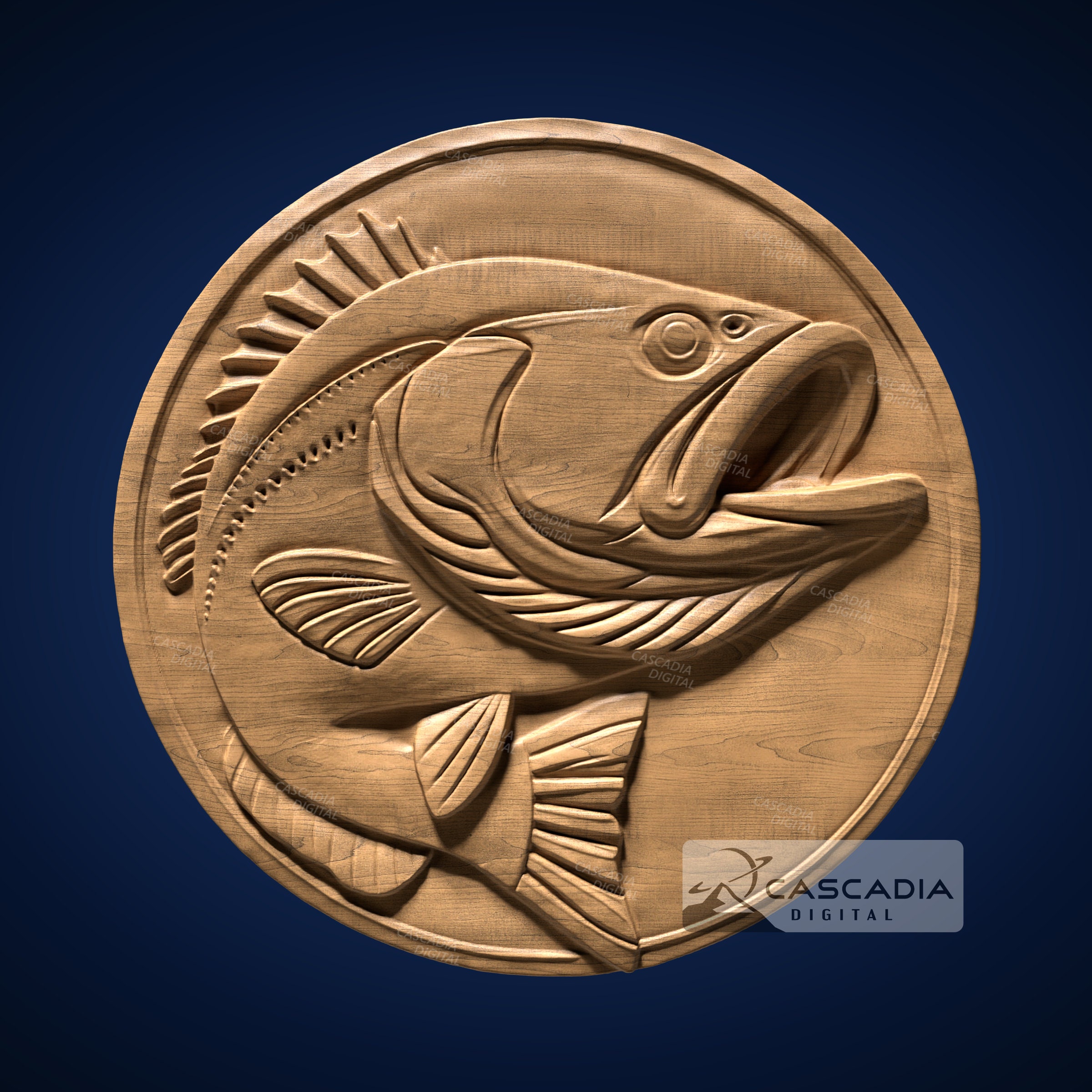 Bass Fish Round 3D STL File for CNC Router, 3D Print, Casting, Wood ...