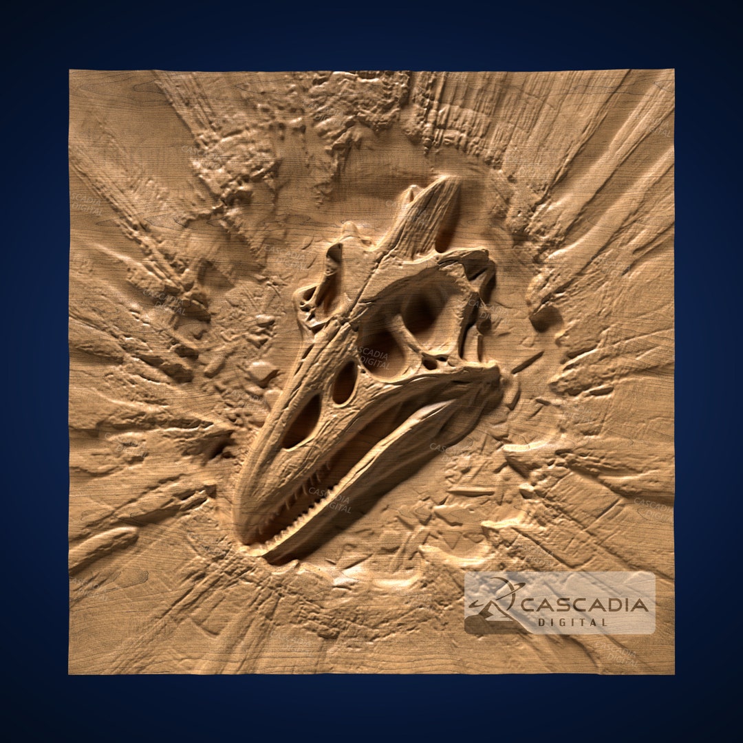 Pterodactyl Fossil Skull in Rock - STL Model for CNC Router and 3D ...