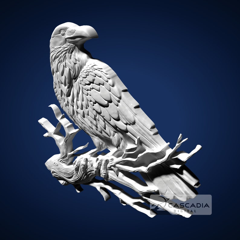 Raven Perched 3D STL File for CNC Router, 3D Print, Casting, Wood ...