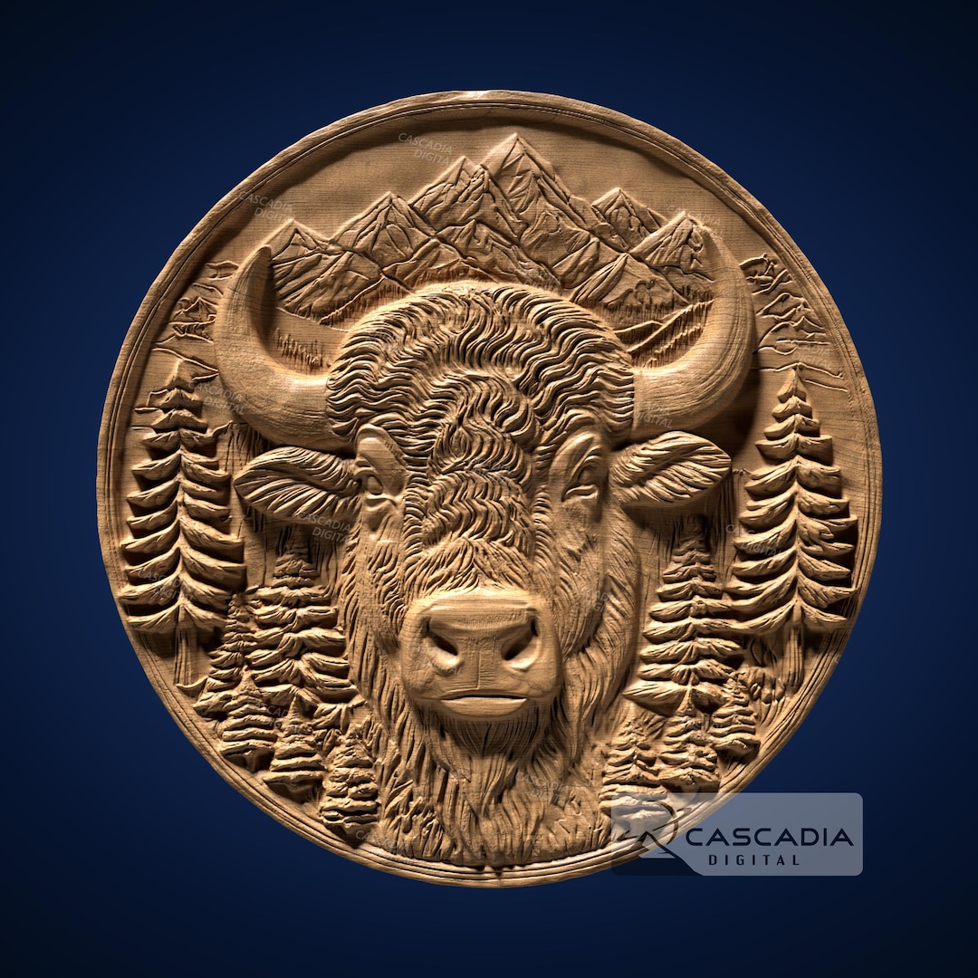 Bison Head Round 3D STL File for CNC Router, 3D Print, Casting, Wood ...