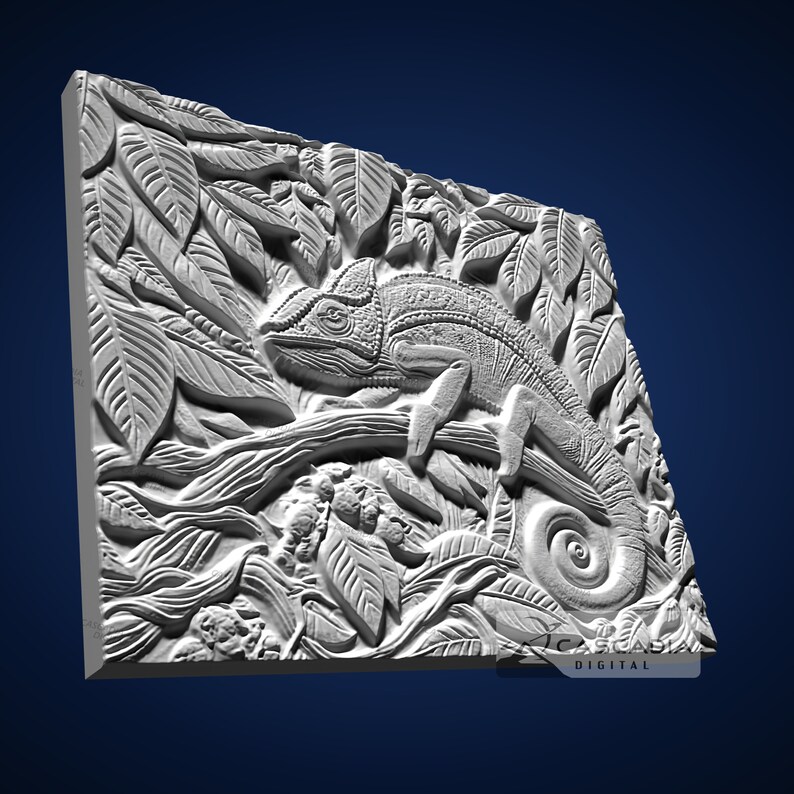 Fichier STL 3D caméléon en feuilles pour routeur CNC, impression 3D ...