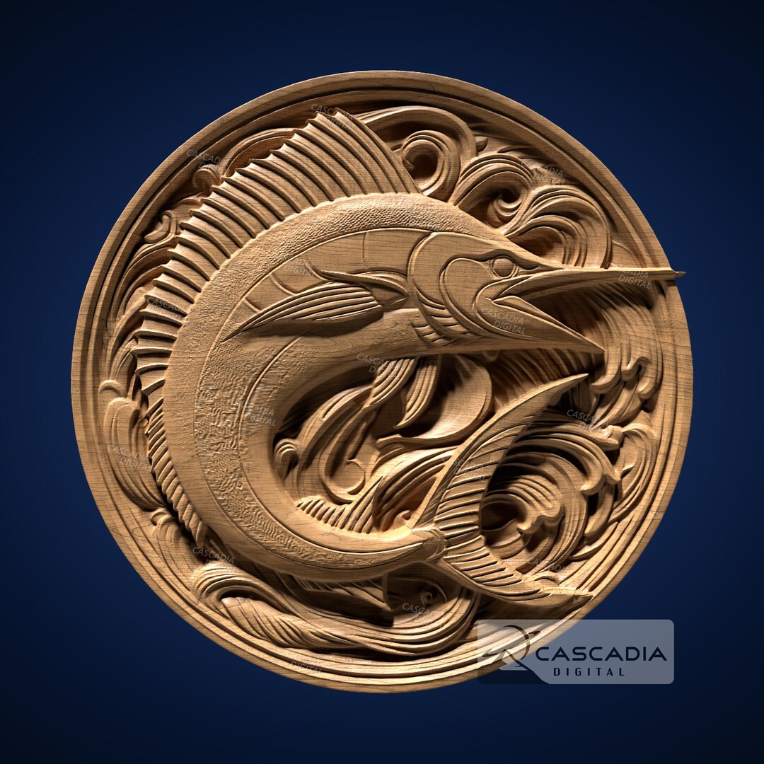 Marlin Round - 3D STL Model for CNC/3D Printing - Ocean Marine Sea ...
