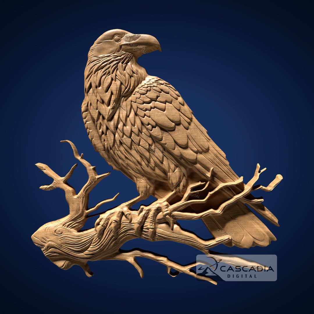 Raven Perched 3d Stl File For Cnc Router 3d Print Casting Wood Carving Engraving 3d Relief