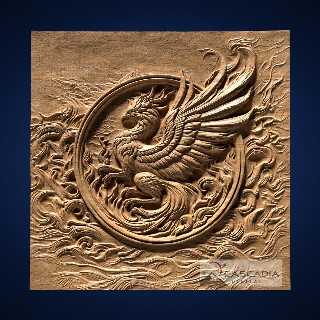 Phoenix Griffin Flames 3D STL File for CNC Router, 3D Print, Casting ...