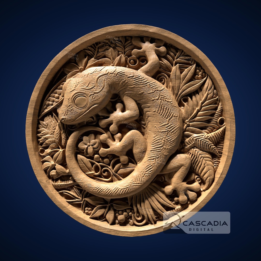 Gecko Round 3D STL File for CNC Router, 3D Print, Casting, Wood Carving ...