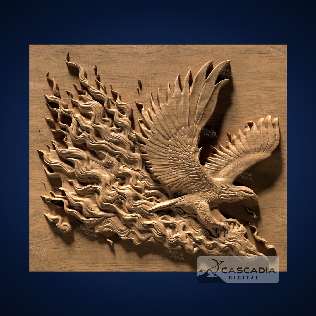 Bald Eagle in Flames - 3D STL Model for CNC/3D Printing - Animal ...
