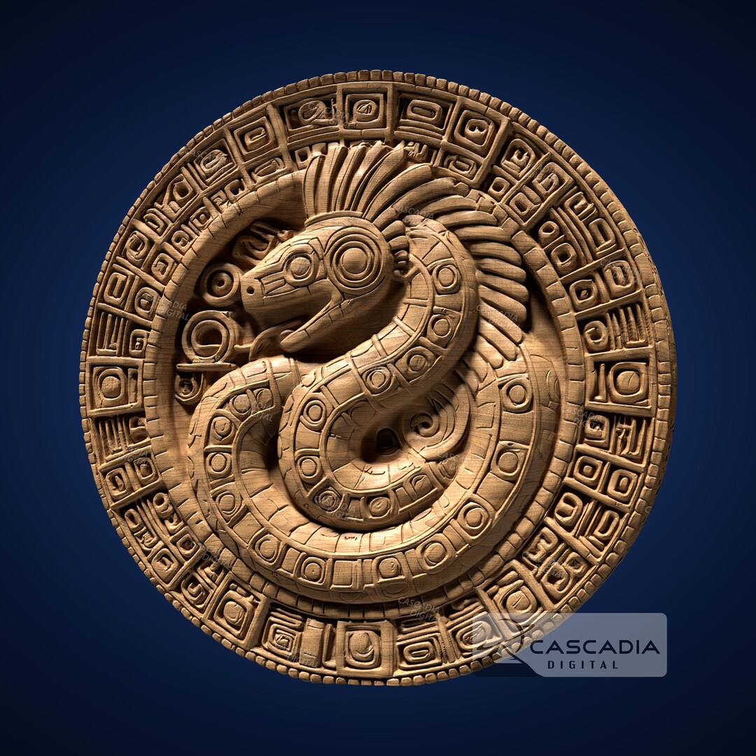Snake Round Aztec - 3D STL Model for CNC/3D Printing - Mayan Mexico ...