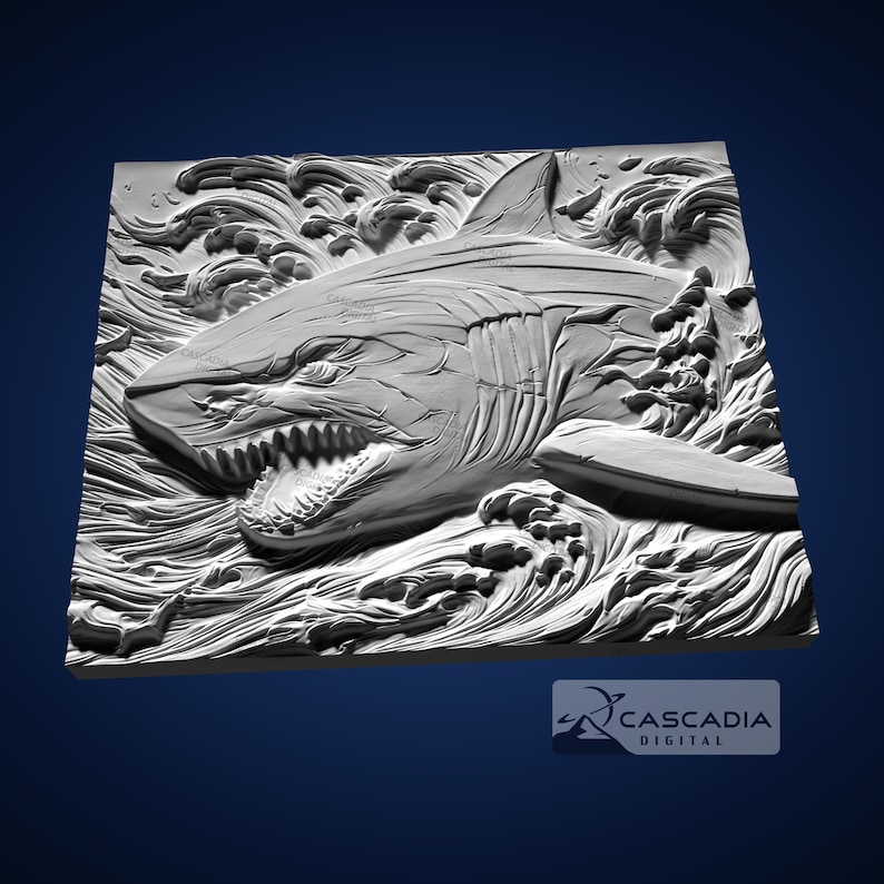 Shark Attack Waves 3D STL File for CNC Router, 3D Print, Casting, Wood ...