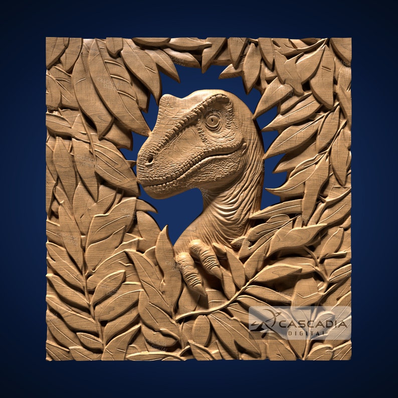 Raptor in Leaves 3D STL File for CNC Router, 3D Print, Casting, Wood ...