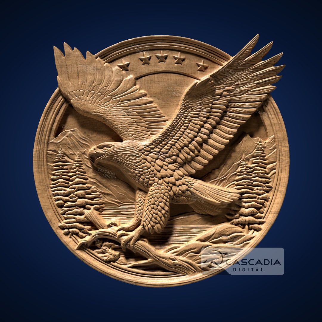 Eagle Emblem Round 3D STL File for CNC Router, 3D Print, Casting, Wood ...