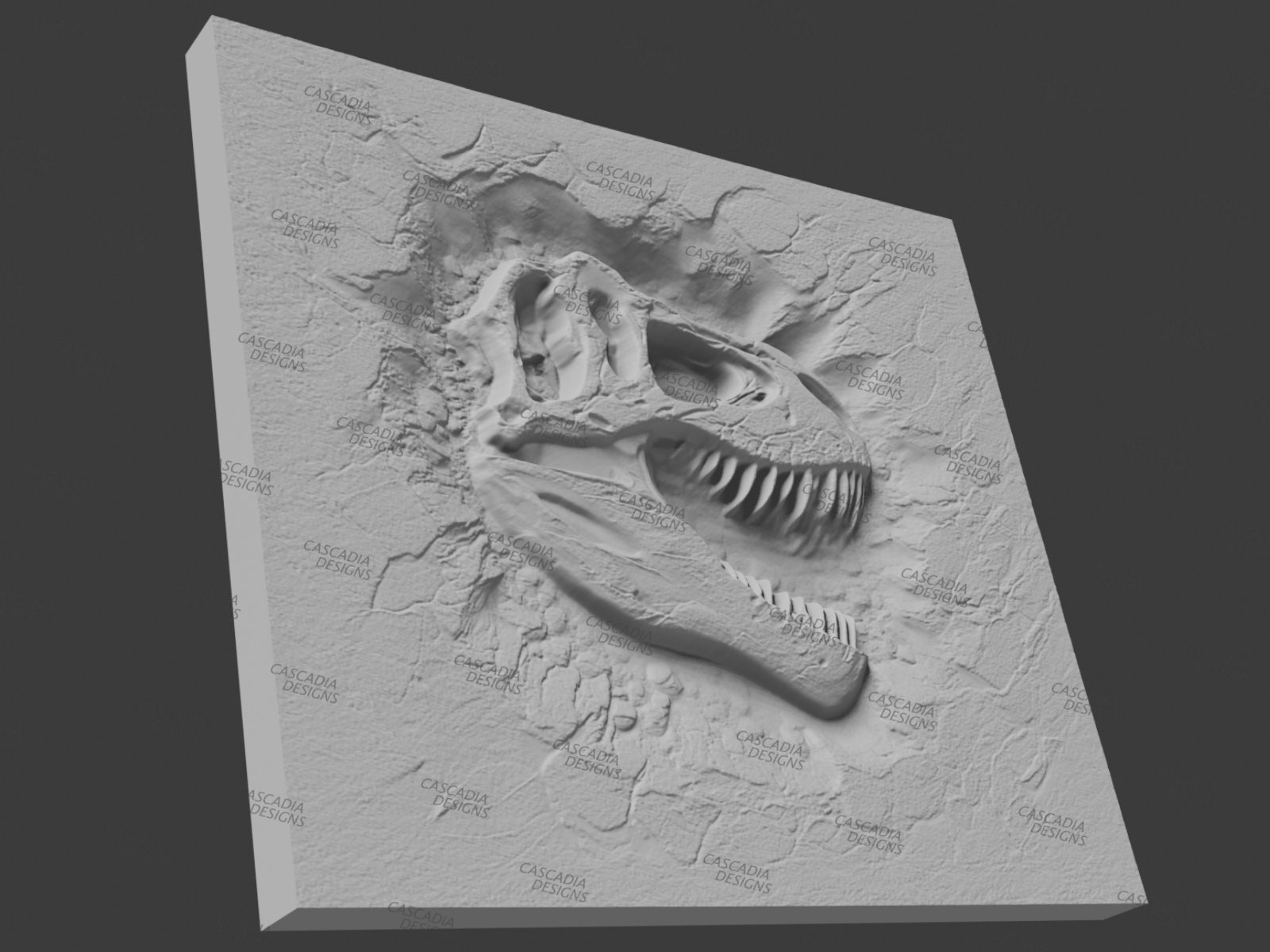 T Rex Fossil Skull In Rock 3d Stl File For Cnc And 3d Printing Wood Carving 3d Relief Unique
