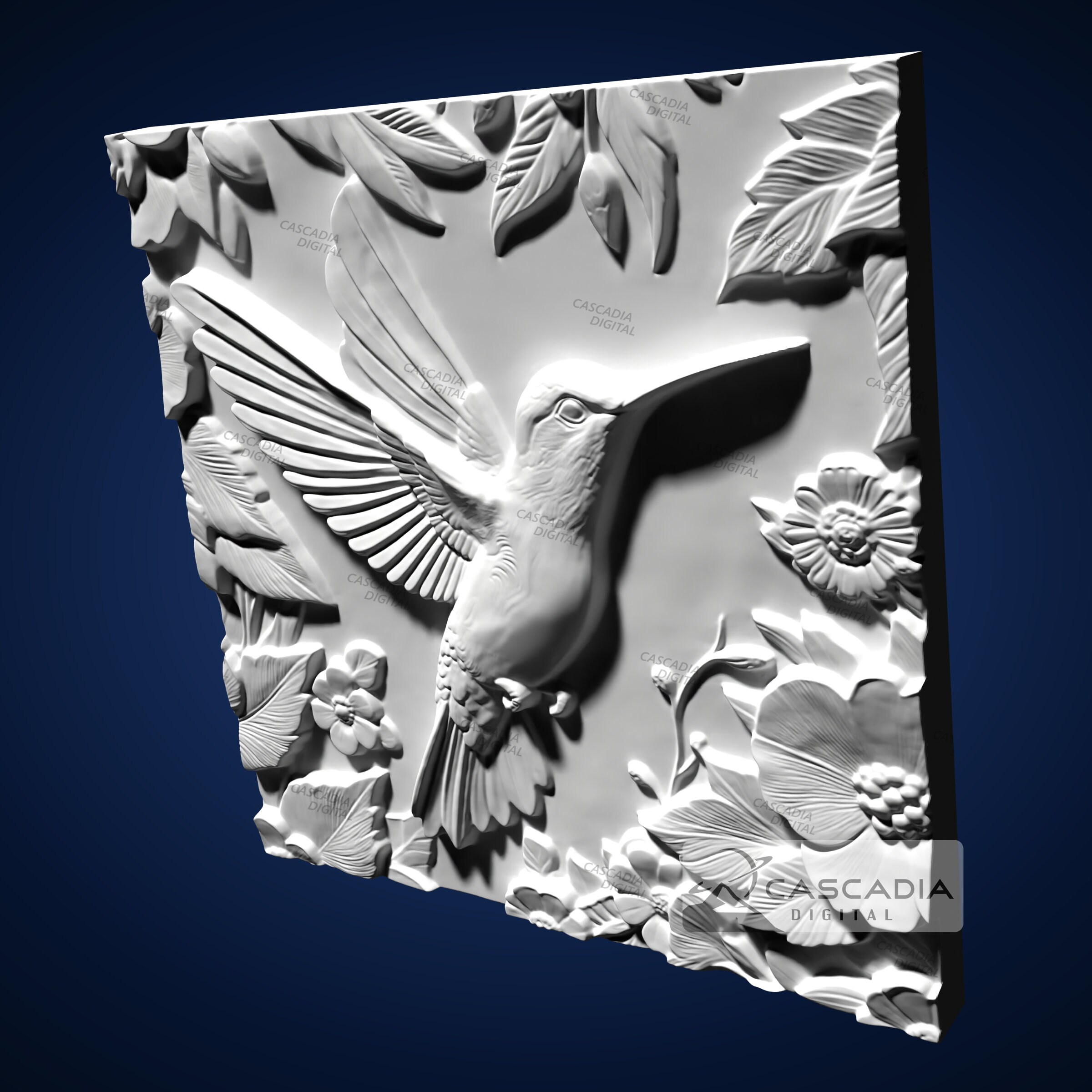 Hummingbird Flowers 3D STL File for CNC Router, 3D Print, Casting, Wood ...