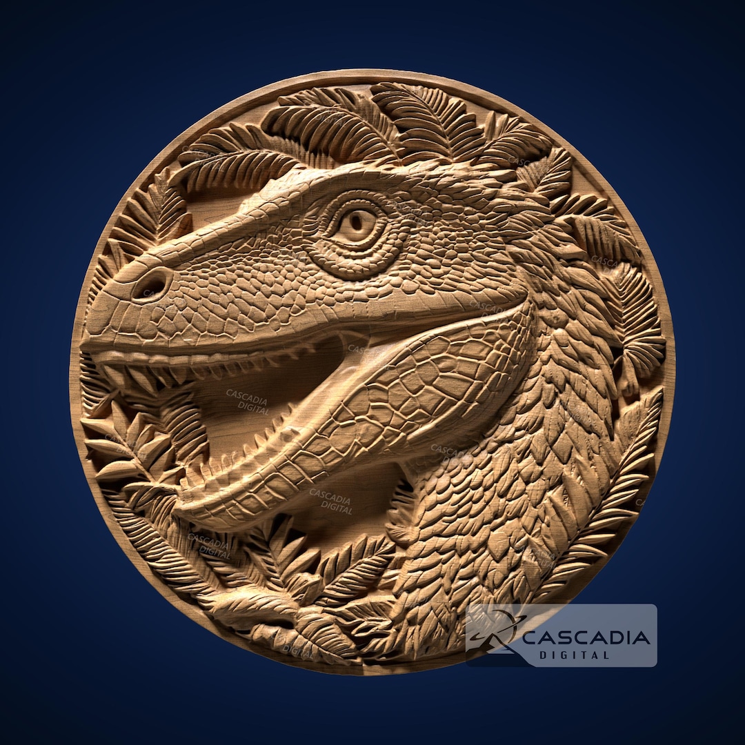 Raptor Head Round 3D STL File for CNC Router, 3D Print, Casting, Wood ...
