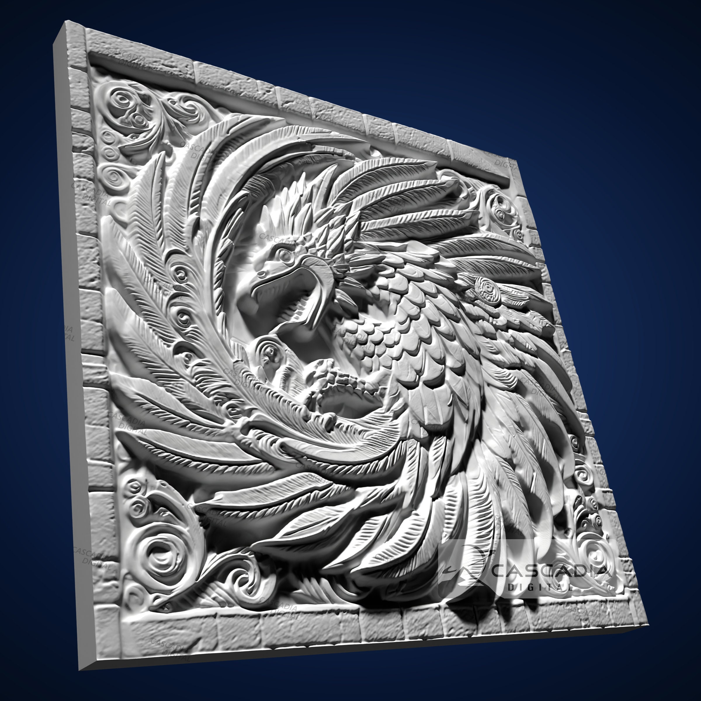 Quetzalcoatl Serpent Bird 3D STL File for CNC Router, 3D Print, Casting ...