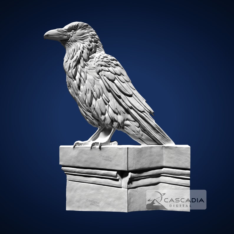 Raven Perched 3D STL File for CNC Router, 3D Print, Casting, Wood ...