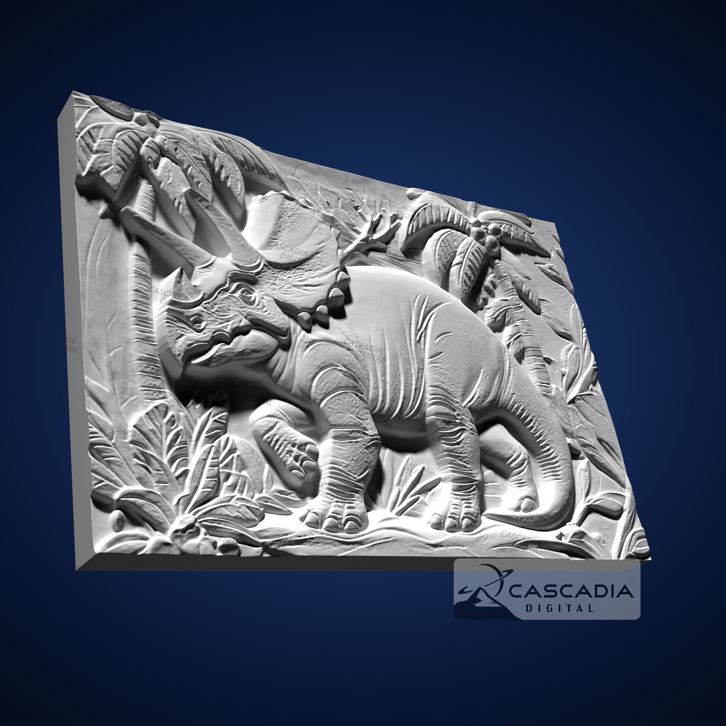 Triceratops in Jungle 3D STL File for CNC & 3D Printing Wood Carving 3D ...