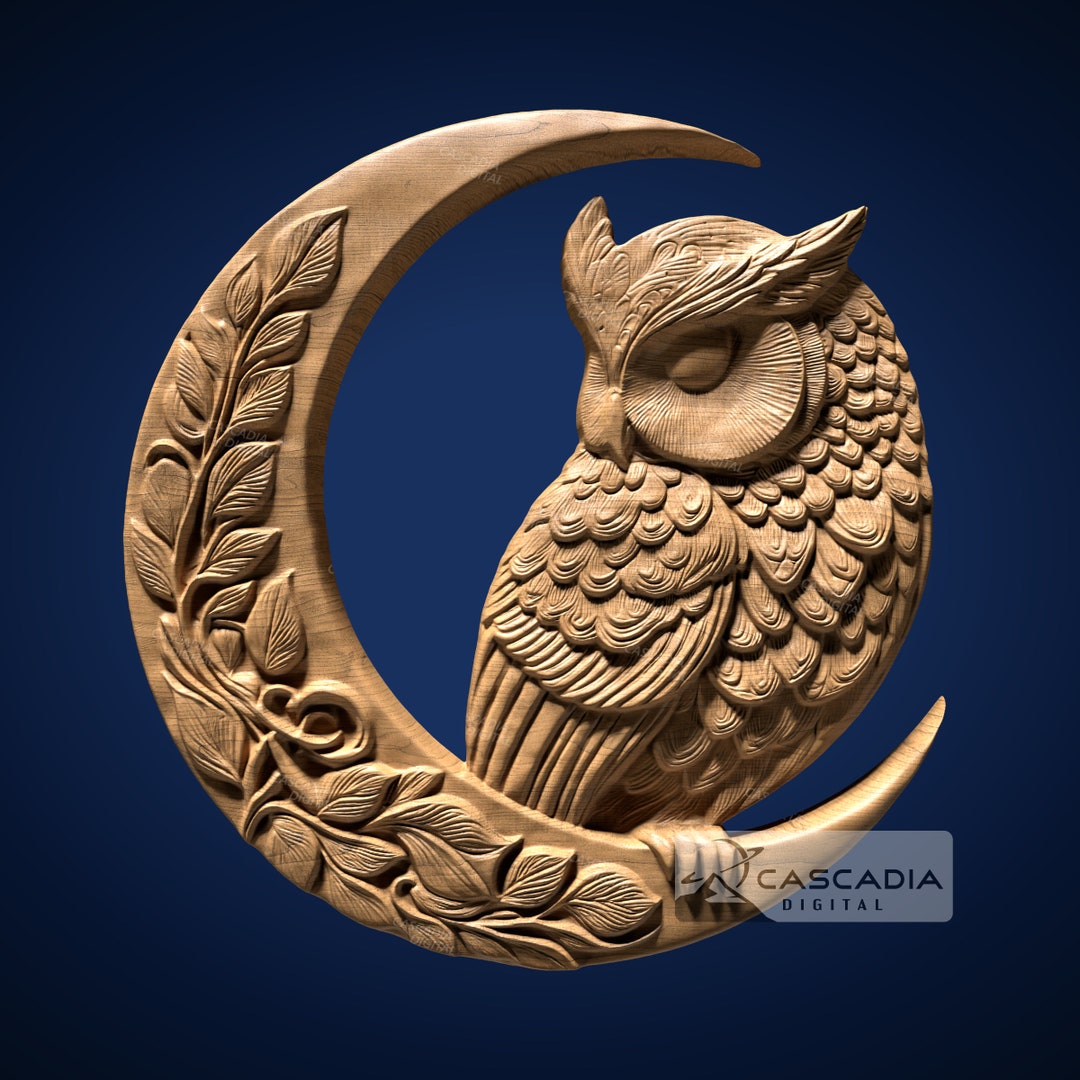 Owl Crescent Moon 3d Stl File For Cnc Router 3d Print Casting Wood
