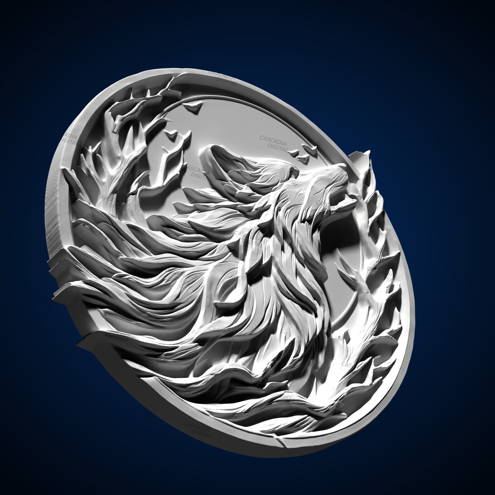 Wolf Round 3D STL File for CNC Router, 3D Print, Casting, Wood Carving ...