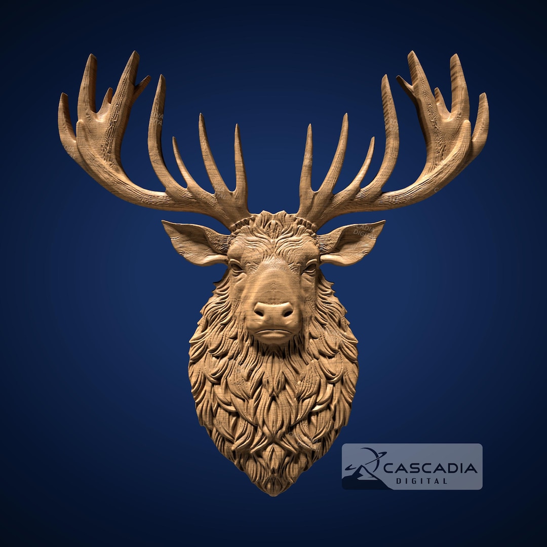 Elk Head 3D STL File for CNC Router, 3D Print, Casting, Wood Carving ...
