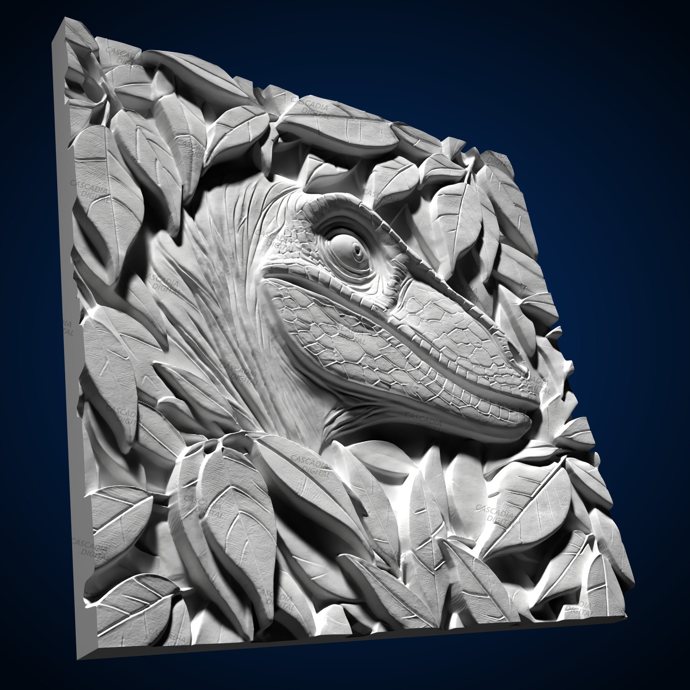 Raptor in Leaves 3D STL File for CNC Router, 3D Print, Casting, Wood ...