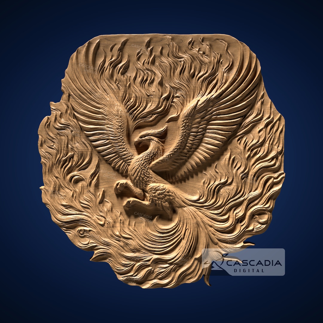Phoenix in Flames 3D STL File for CNC Router, 3D Print, Casting, Wood ...
