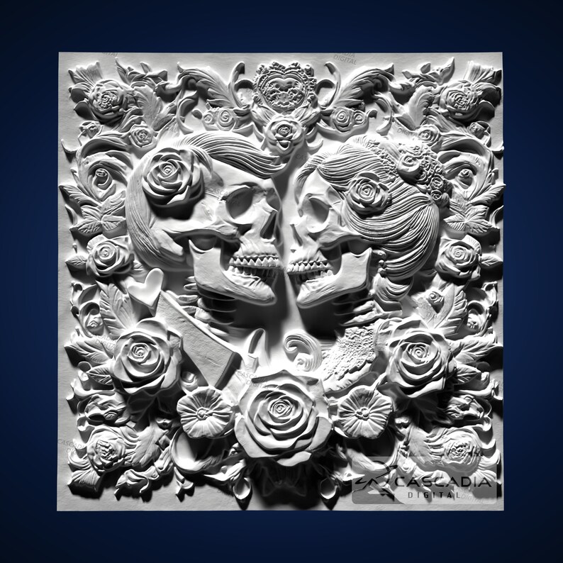 Skull Lovers 3D STL File for CNC Router, 3D Print, Casting, Wood ...