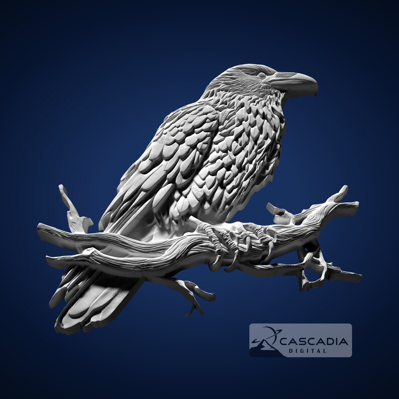 Raven Perched 3D STL File for CNC Router, 3D Print, Casting, Wood ...