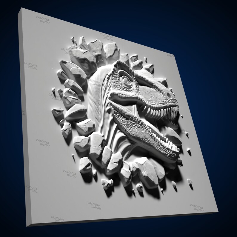 Raptor Head Breaking Through 3D STL File for CNC Router, 3D Print ...