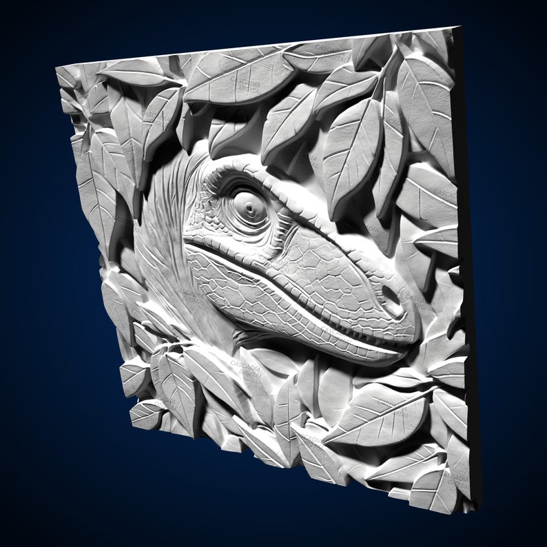 Raptor in Leaves 3D STL File for CNC Router, 3D Print, Casting, Wood ...