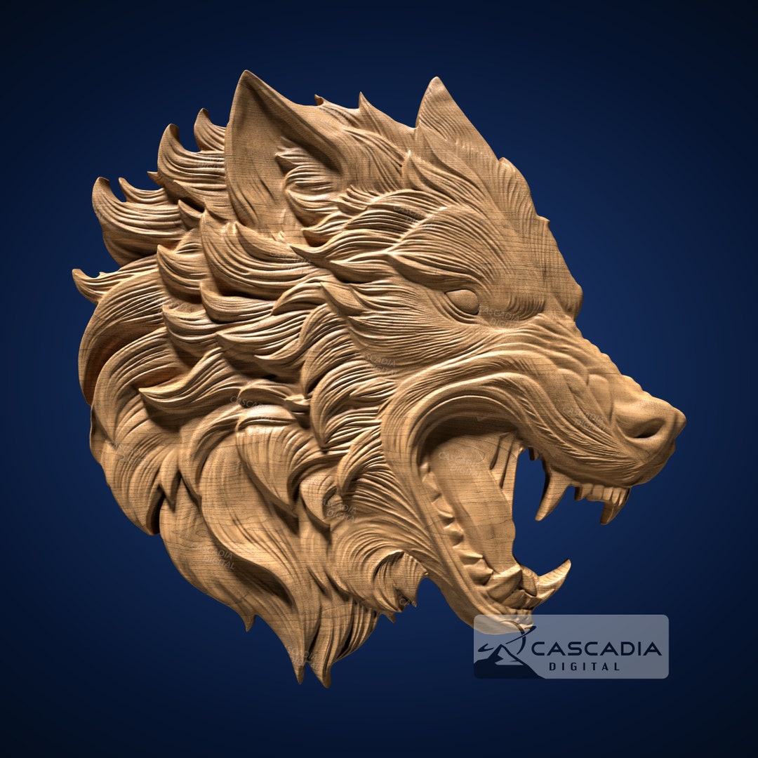 Wolf Head 3D STL File for CNC Router, 3D Print, Casting, Wood Carving ...