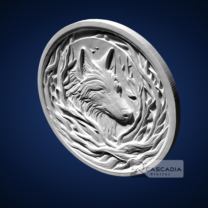 Wolf Round 3D STL File for CNC Router, 3D Print, Casting, Wood Carving ...