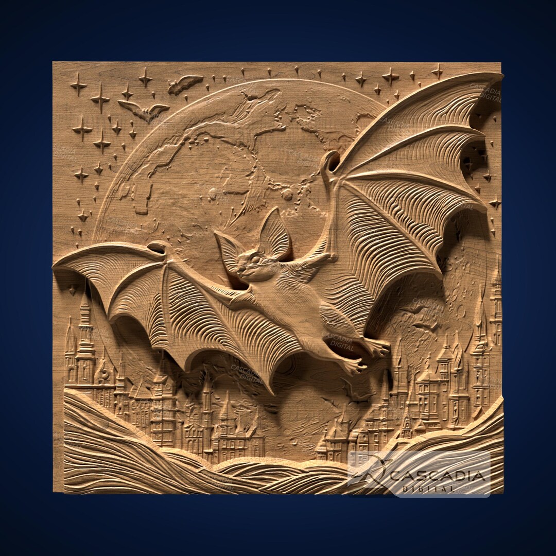 Bat Moon 3D STL File for CNC Router, 3D Print, Casting, Wood Carving ...