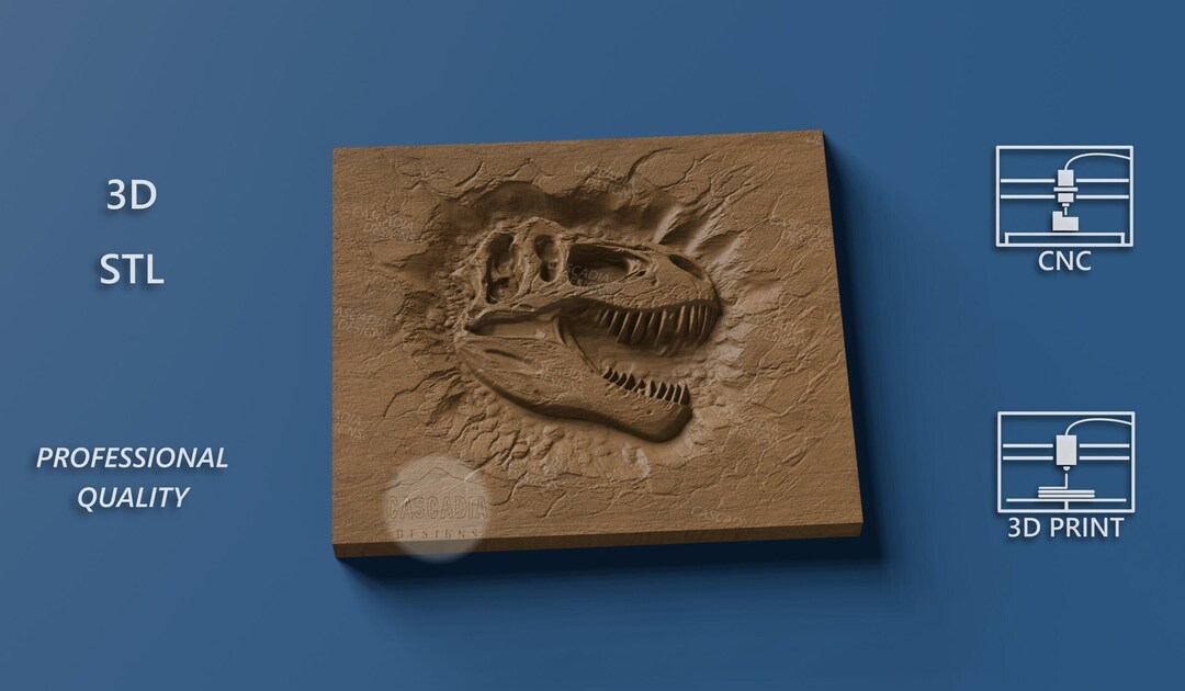 T-rex Fossil Skull in Rock, 3D STL File for CNC & 3D Printing Wood ...