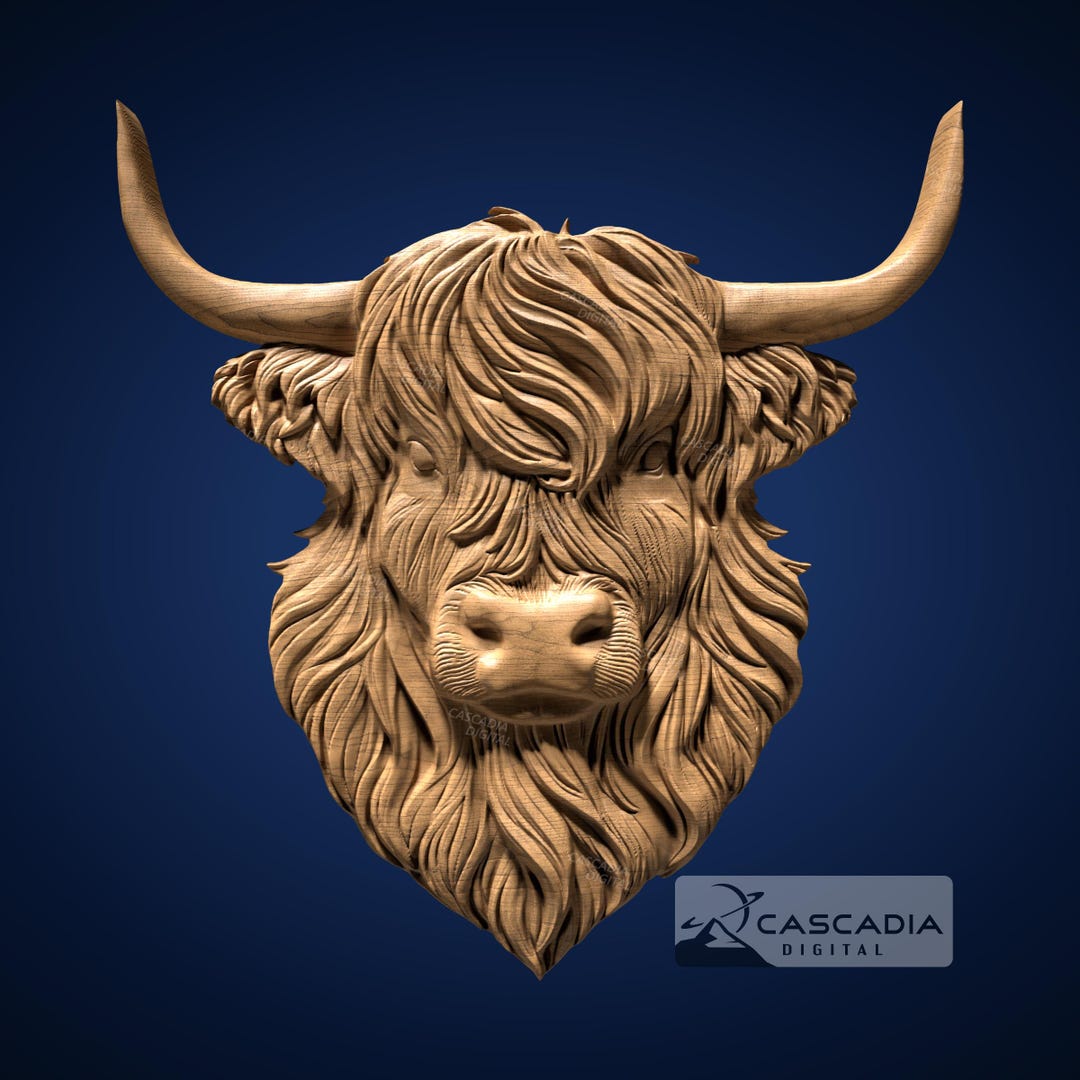 Highland Cow Steer Head 3D STL File for CNC Router, 3D Print, Casting ...